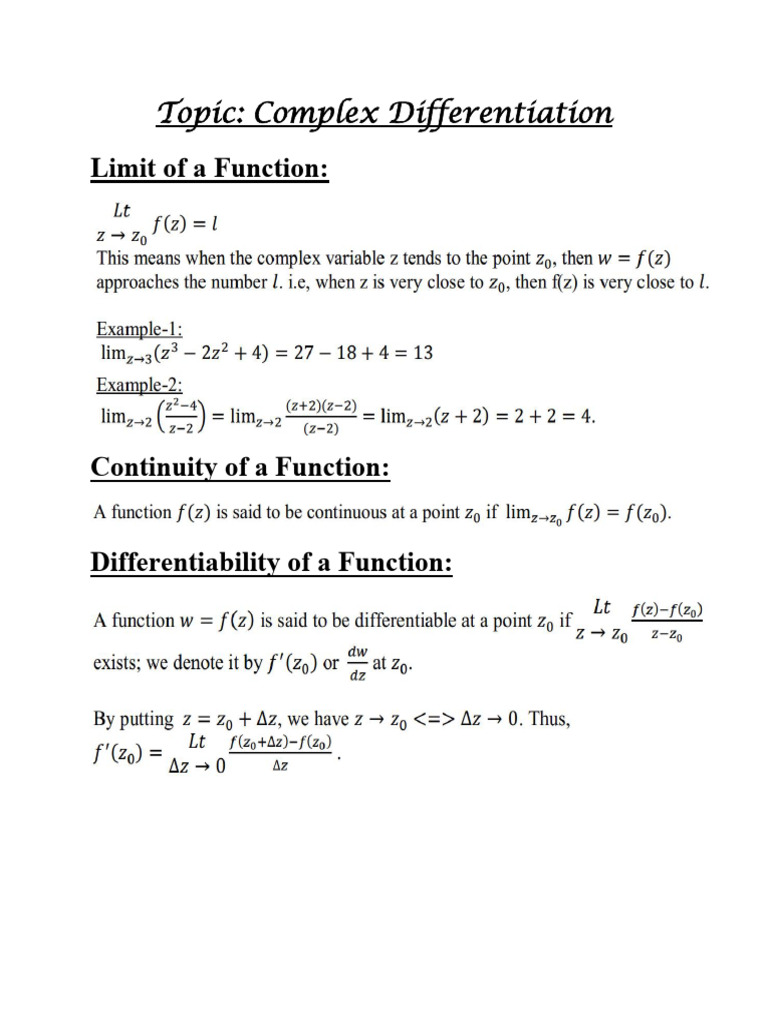Complex Differentiation | PDF | Teaching Methods & Materials