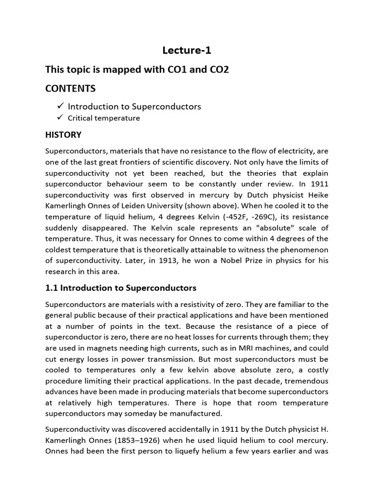 Superconductivity Lecture Notes 1 Pdf Superconductivity