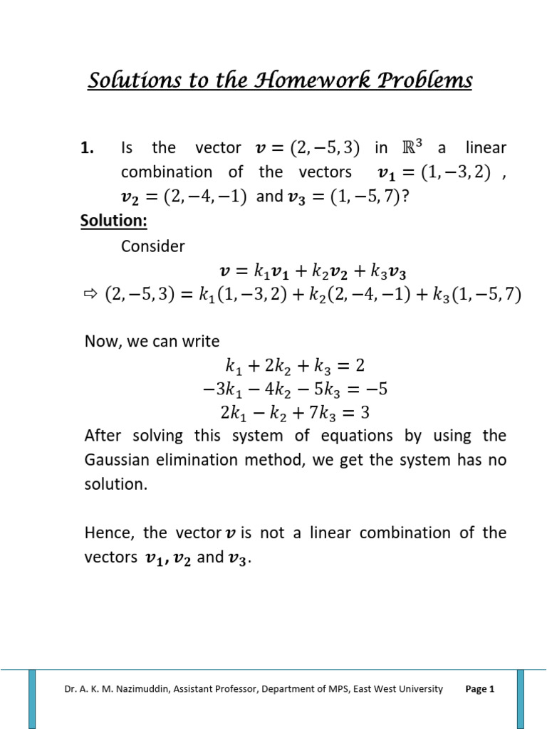 Solution-10 (Linear Combination & Others) | PDF | Matrix (Mathematics) | Equations