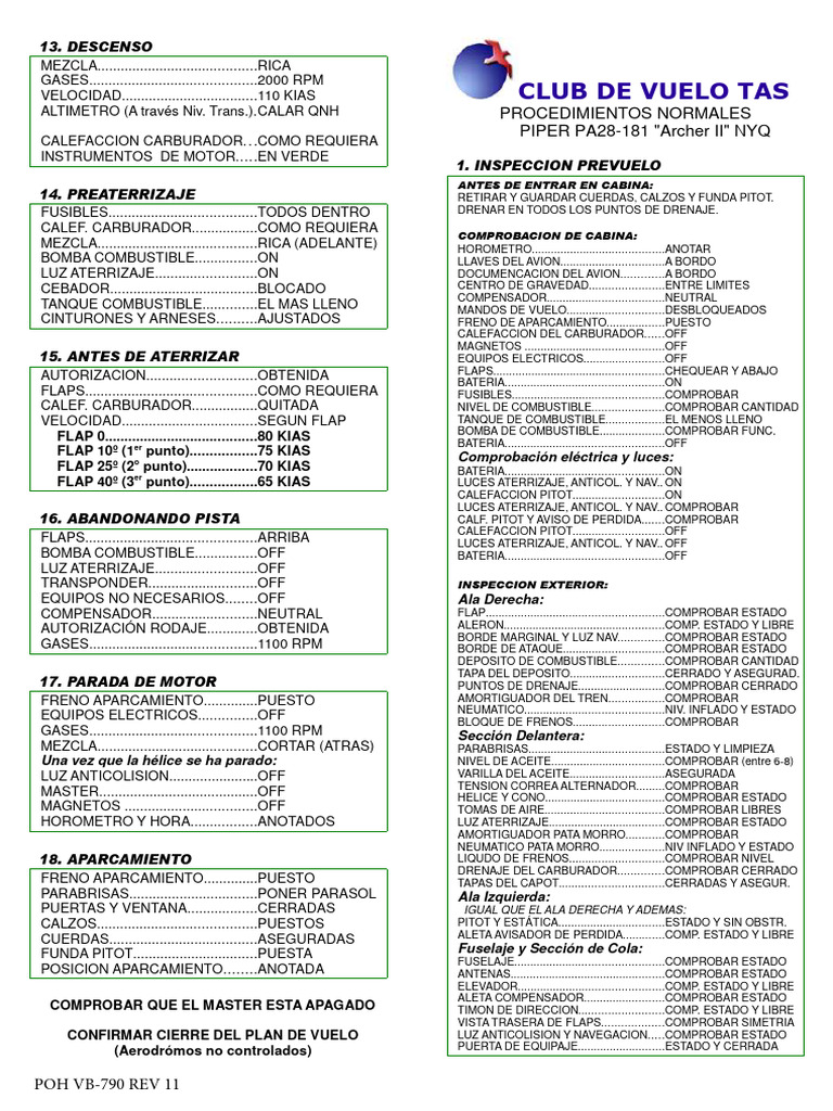 ECNYQ CHKLST Esp | PDF | Carburador | Aeronave