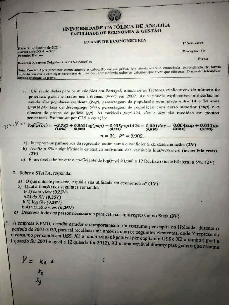 Exames de Econometria (mesclados) | Download grátis PDF | Econometria | Estatística aplicada