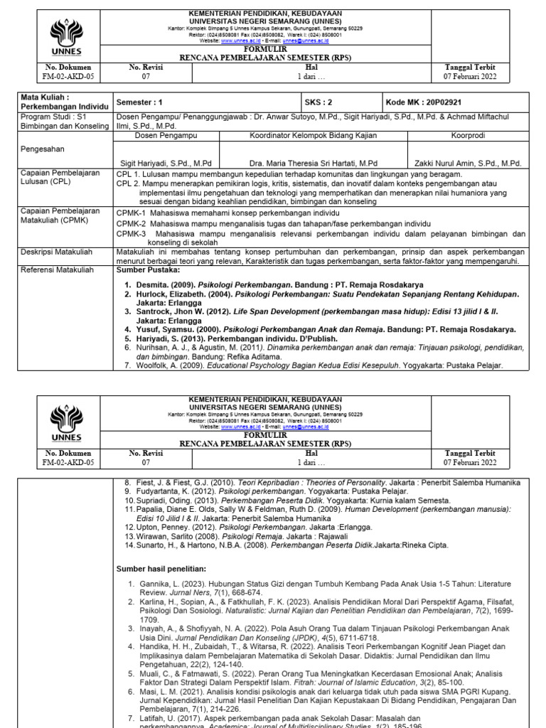 RPS Perkembangan Individu - Revisi | PDF | Sains & Matematika | Karier & Perkembangan