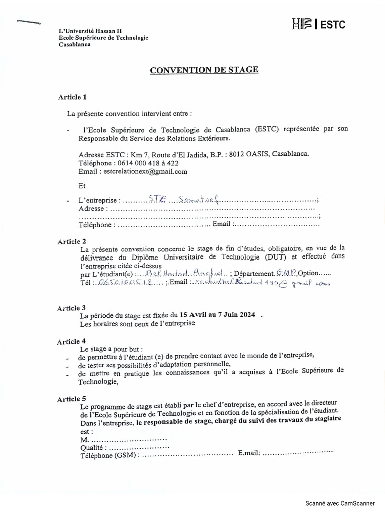 Convention de Stage | PDF