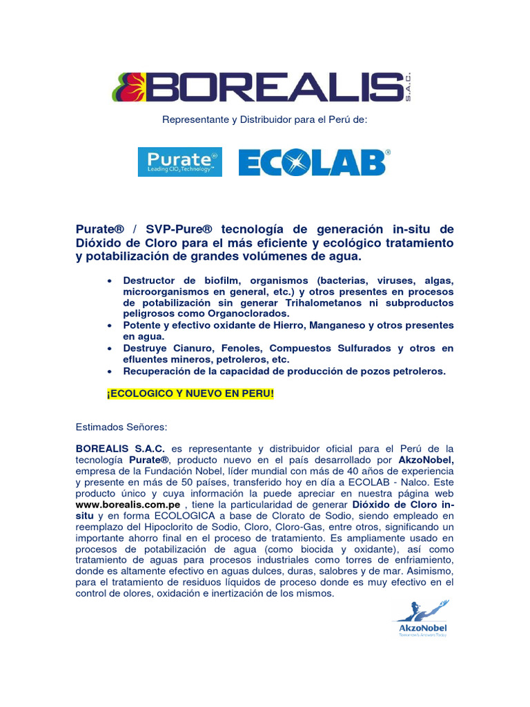 Tratamiento y Potabilización D Agua (PURATE-SVP) | PDF | Agua | Cloro