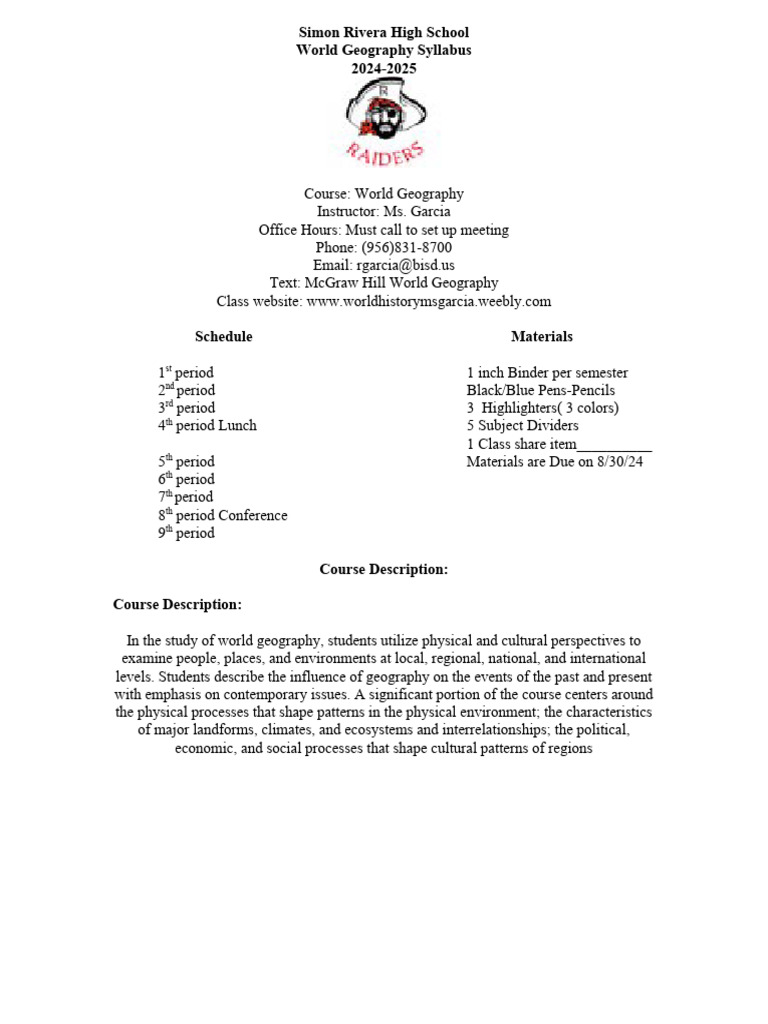 World Geography Syllabus 24-25 | PDF | Teachers | Geography