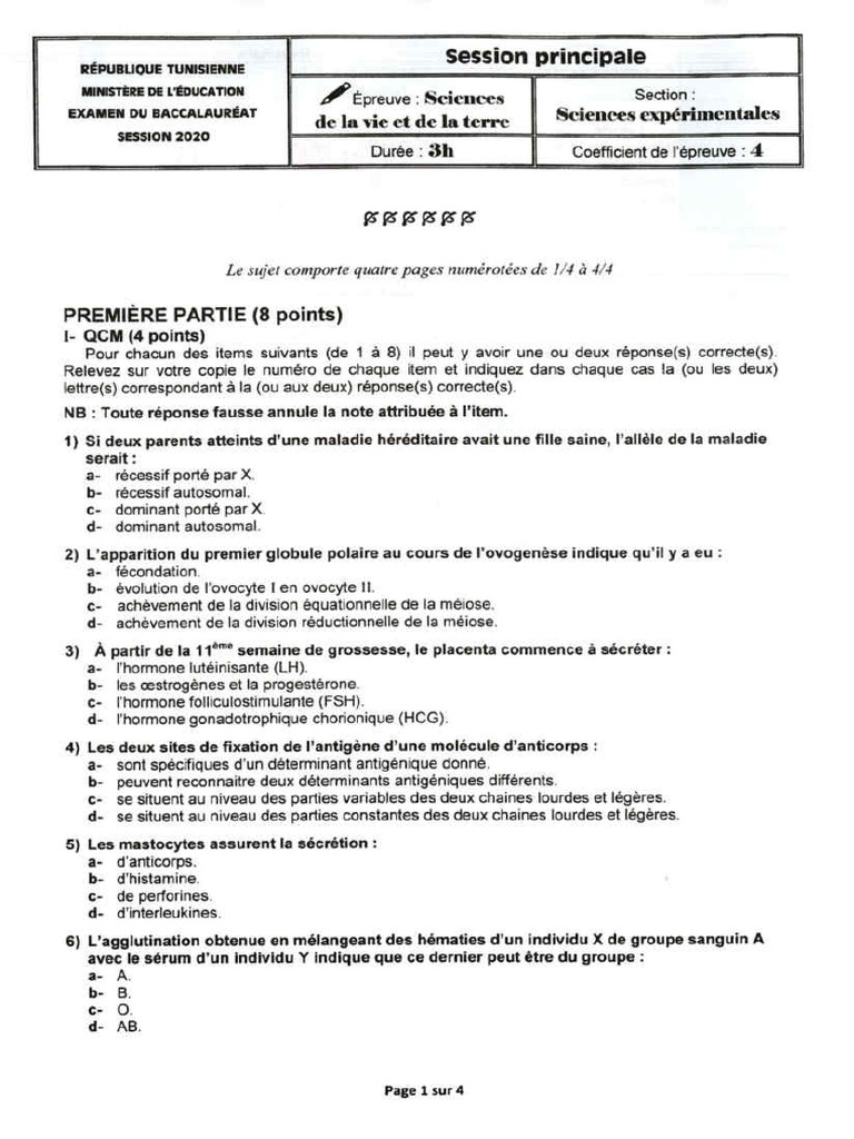 Bac 2020 Bac Sciences Epreuve SVT Session Principale PDF - 0 | PDF