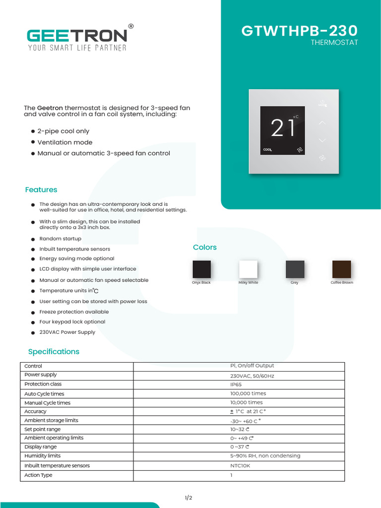 GEETRON Thermostat & FCU Controller | PDF | Thermostat | Electromagnetism