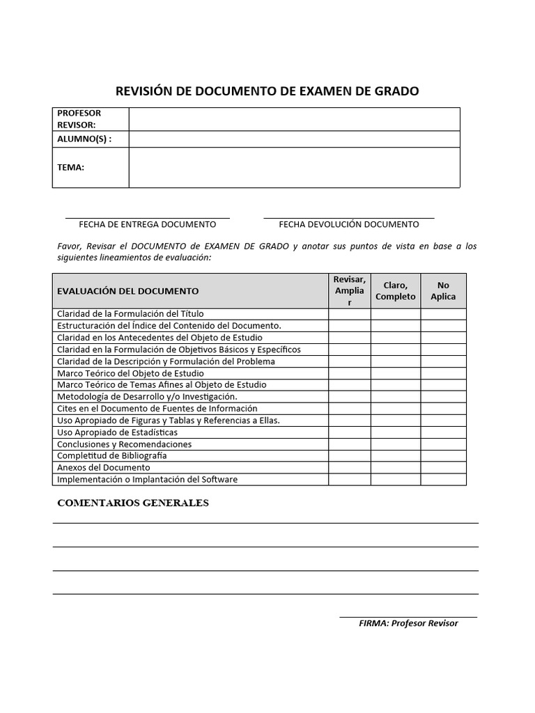 Formulario REVISIÓN EXAMEN GRADO | PDF
