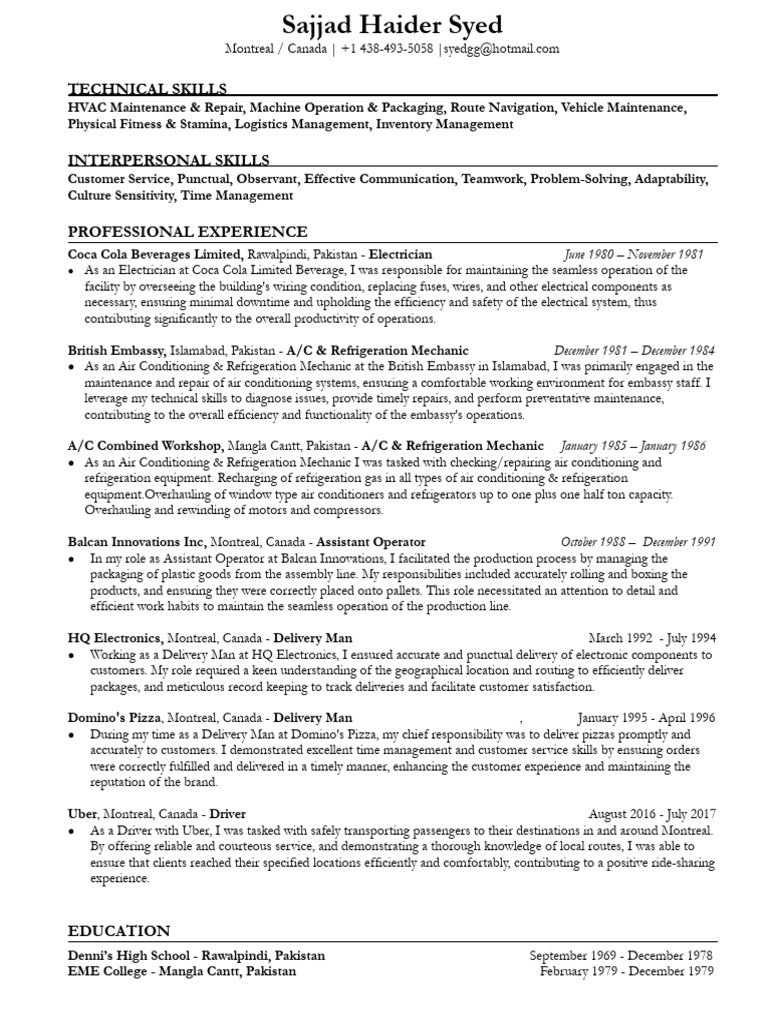 Sajjad Syed Resume 2023 | Download Free PDF | Air Conditioning ...