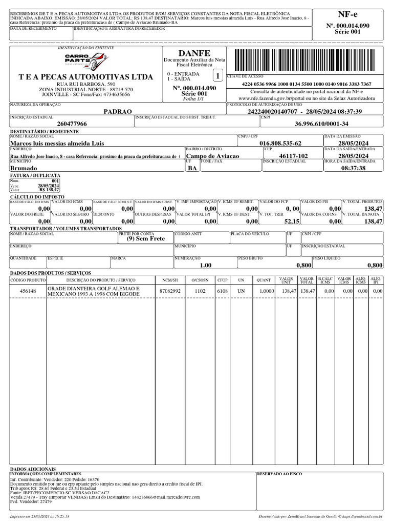 200 Danfe | PDF | Recibo