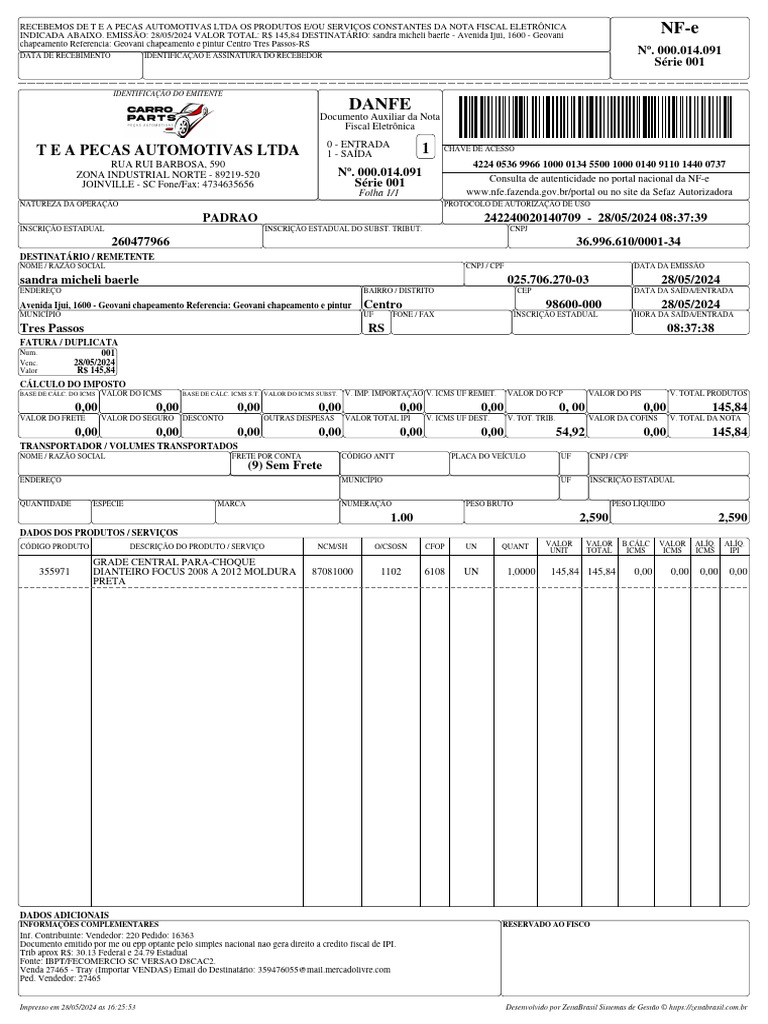 200 Danfe | PDF | Recibo