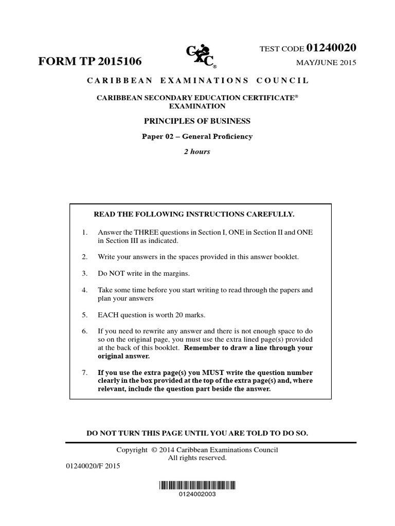 CSEC Principles of Business P2 2015 | PDF | Business | Business Economics