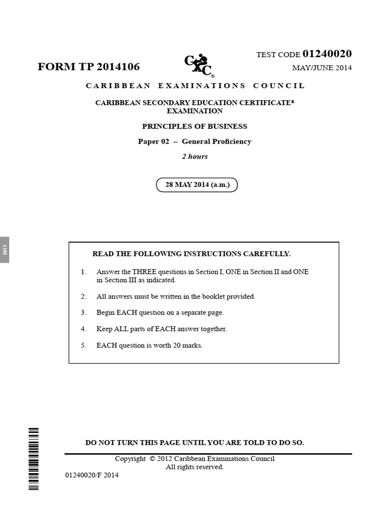 CSEC Principles of Business P2 2014 | PDF | Banks | Business Ethics