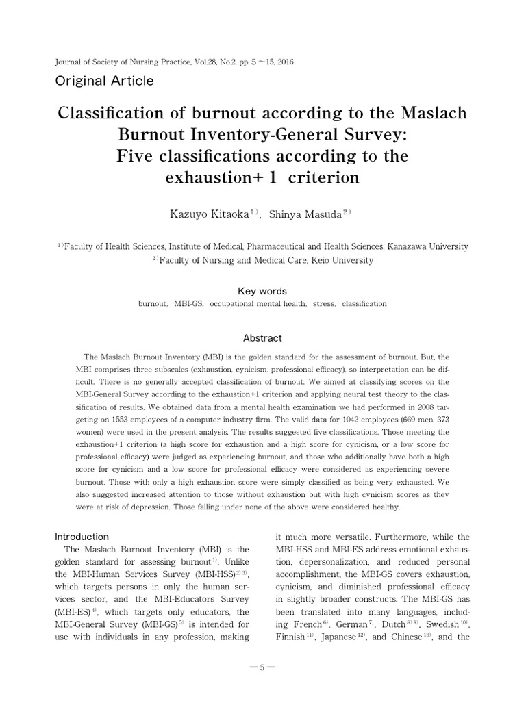 Burnout Classifications via MBI-GS Analysis | PDF | Occupational ...