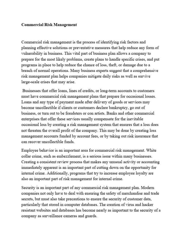 commercial risk management | Download Free PDF | Risk | Risk Management