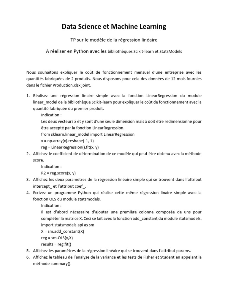 Régression Linéaire en Python | PDF | Régression linéaire | Analyse de régression