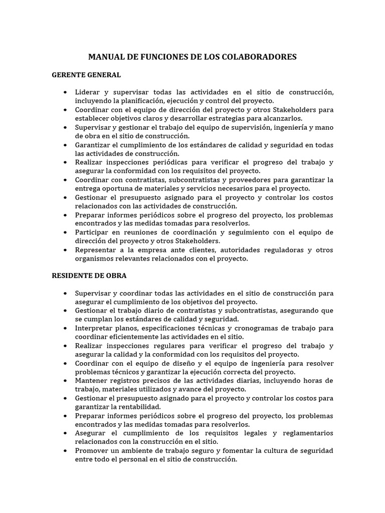 Manual de Funciones de Trabajadores | PDF | Logística | Seguridad y ...