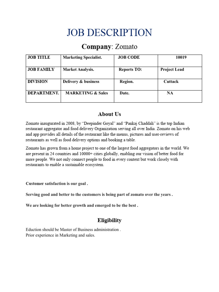 Job Description | Download Free PDF | Marketing | Business Economics