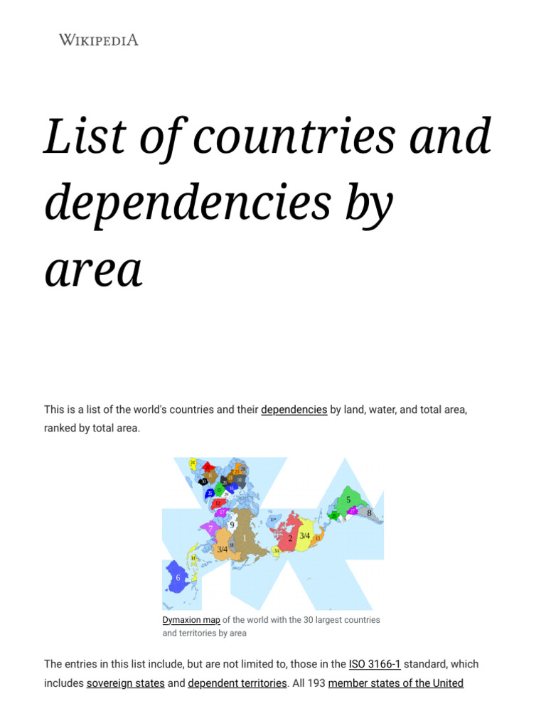 List of Countries and Dependencies by Area - Wikip - 240514 - 225805 ...