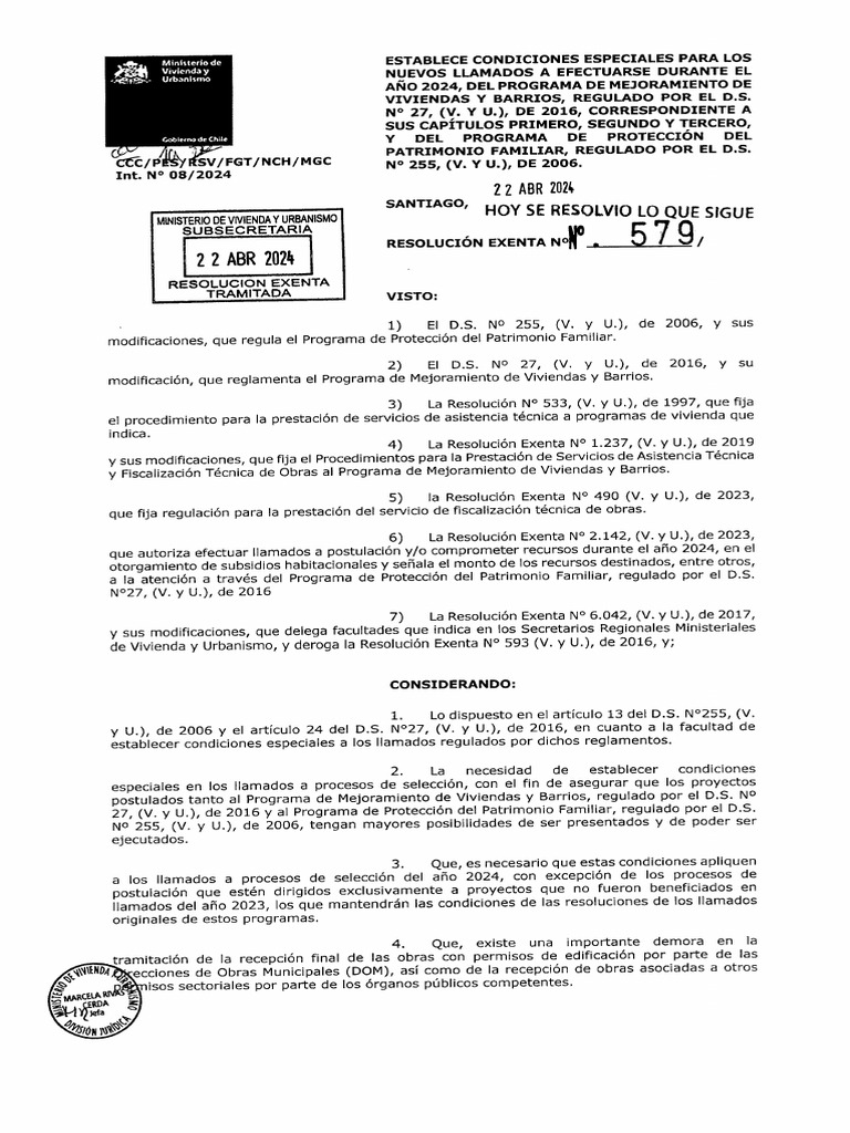 RES EX N579 - 22.04.2024 - Cond Esp Llamados MVB 2024 | PDF