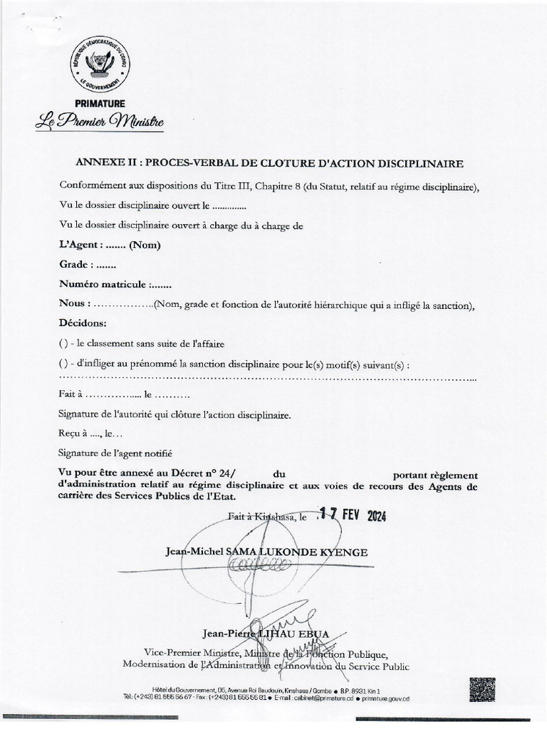 Annexe Ii. PV Cloture D'action Disciplinaire | PDF