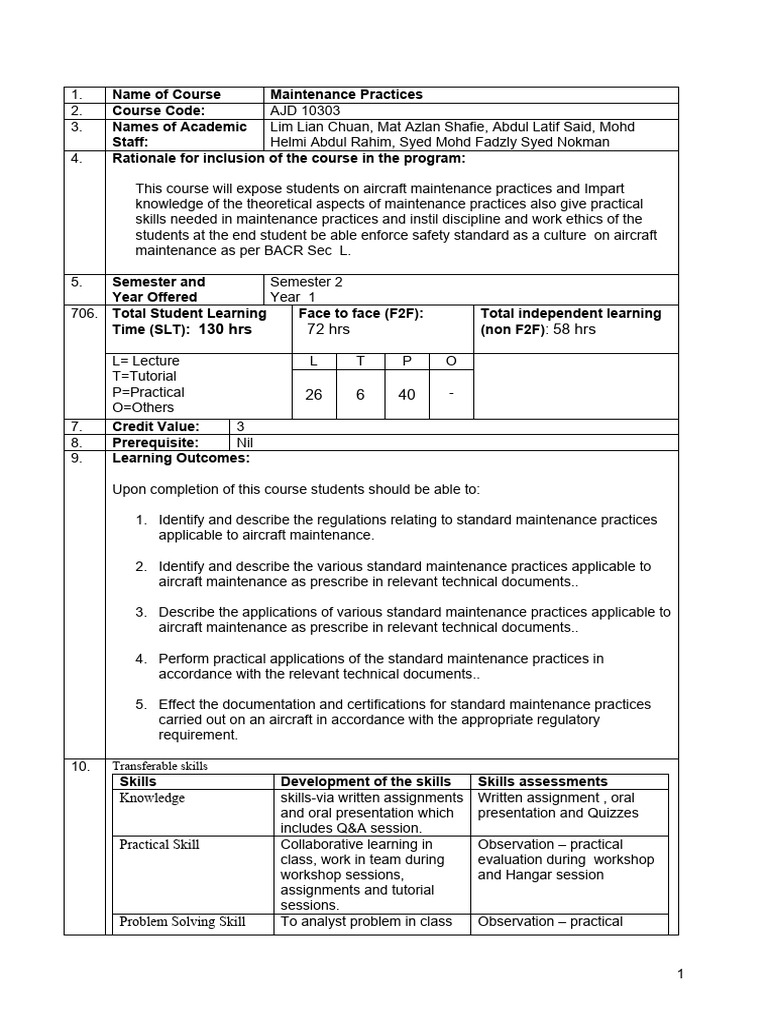 AJD10303 Maintenance Practices SLT v2 | PDF | Educational Assessment