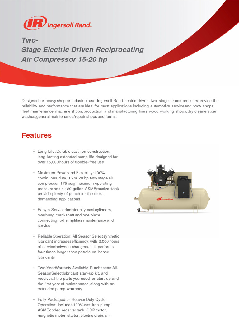 Two Stage Electric Driven Reciprocating Air Compressor 15 20 HP - en ...