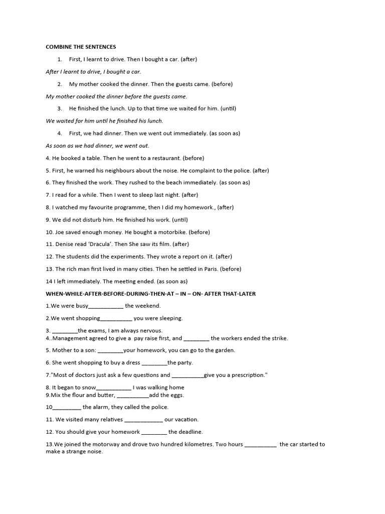 After I Learnt To Drive, I Bought A Car.: Combine The Sentences | PDF
