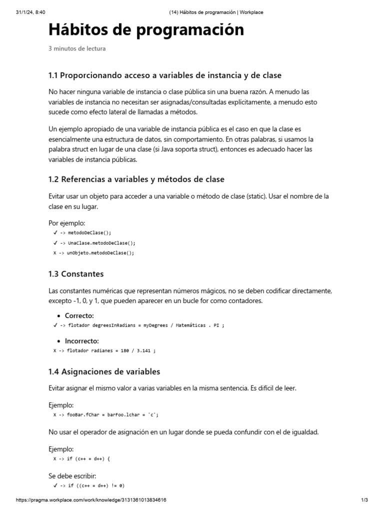 Hábitos de Programación - Workplace | PDF | Variable (informática) | C