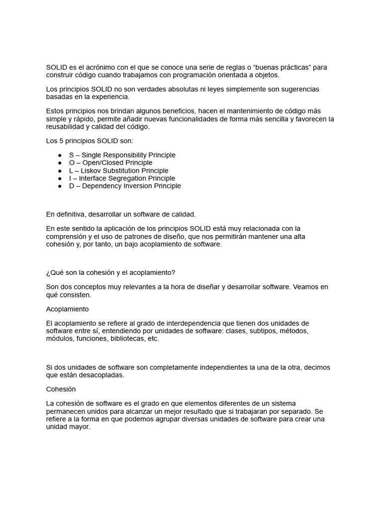 PRINCIPIOS SOLID | Descargar gratis PDF | Software | Programación de ... PRINCIPIOS SOLID | Descargar gratis PDF | Software | Programación de ...