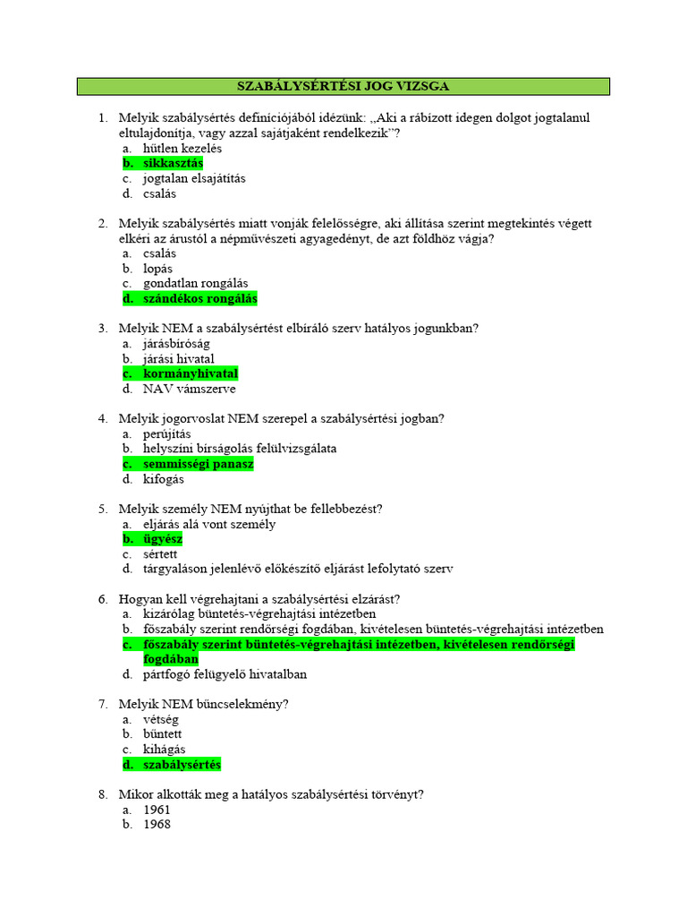 Szabálysértési Jog Vizsga 2 | PDF