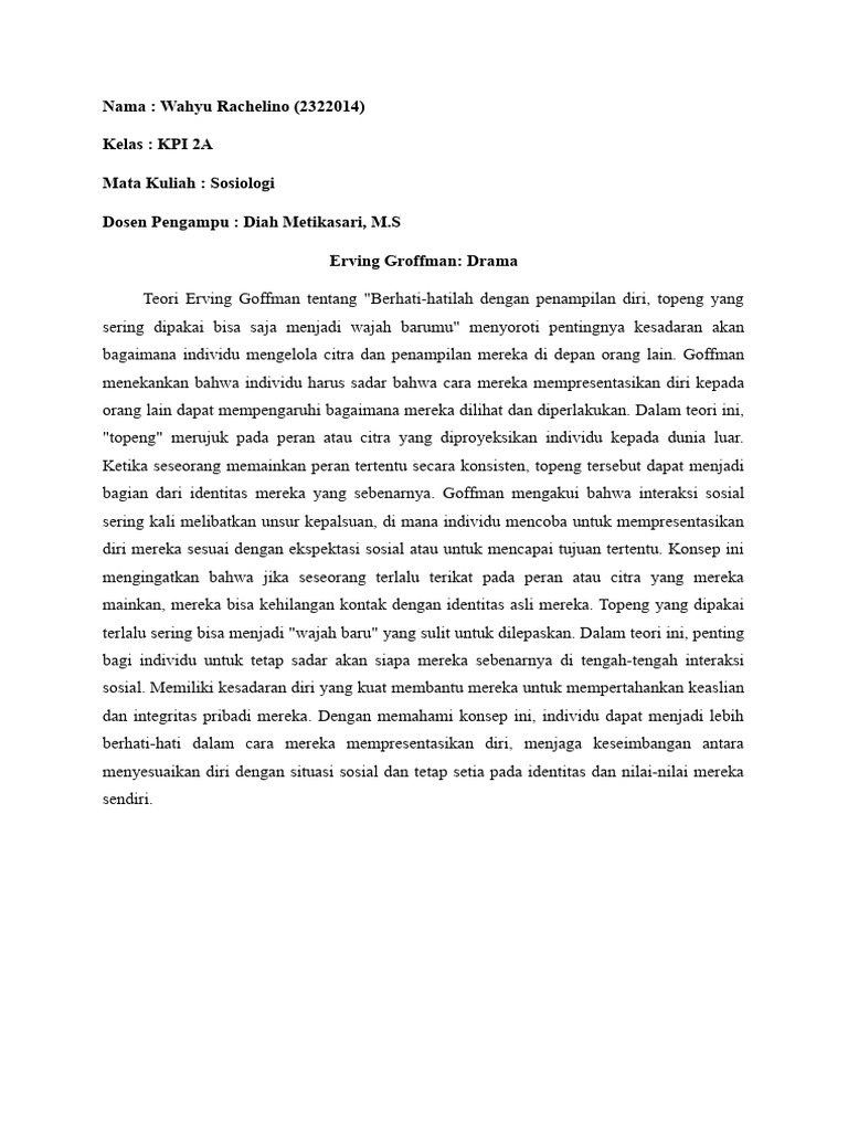 Tugas Sosiologi Wahyu Rachelino KPI 2A | PDF | Ilmu Sosial | Sains & Matematika