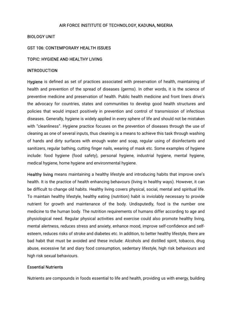 Hygiene and Healthy Living | PDF