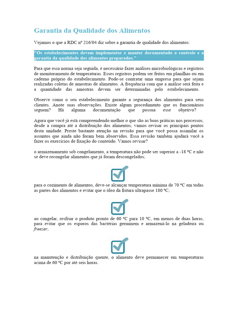 Garantia Da Qualidade Dos Alimentos | PDF | Bem-estar