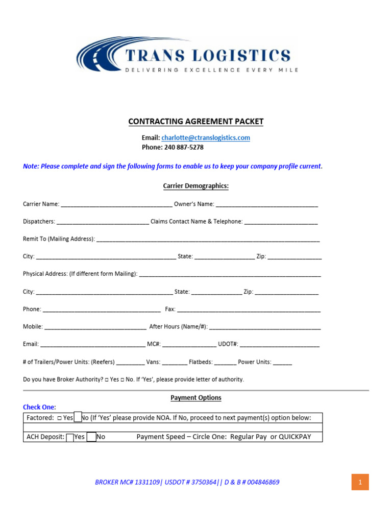 C-Trans Broker - Carrier Agreement | Download Free PDF | Cargo ...