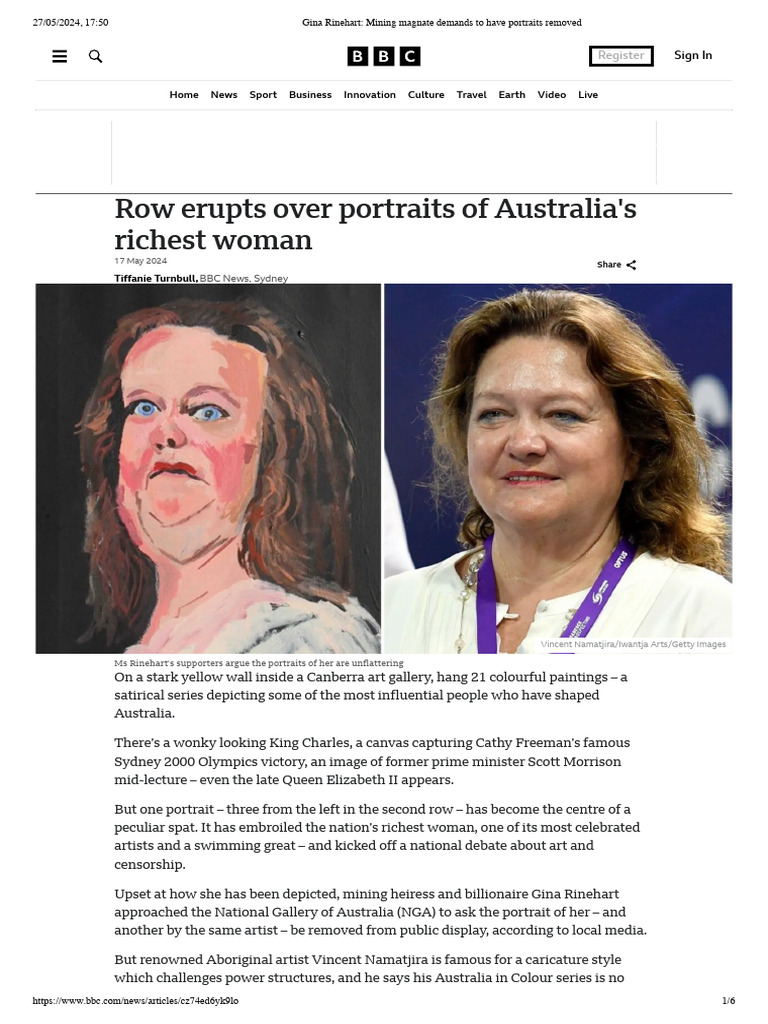 Gina Rinehart - Mining Magnate Demands To Have Portraits Removed | PDF