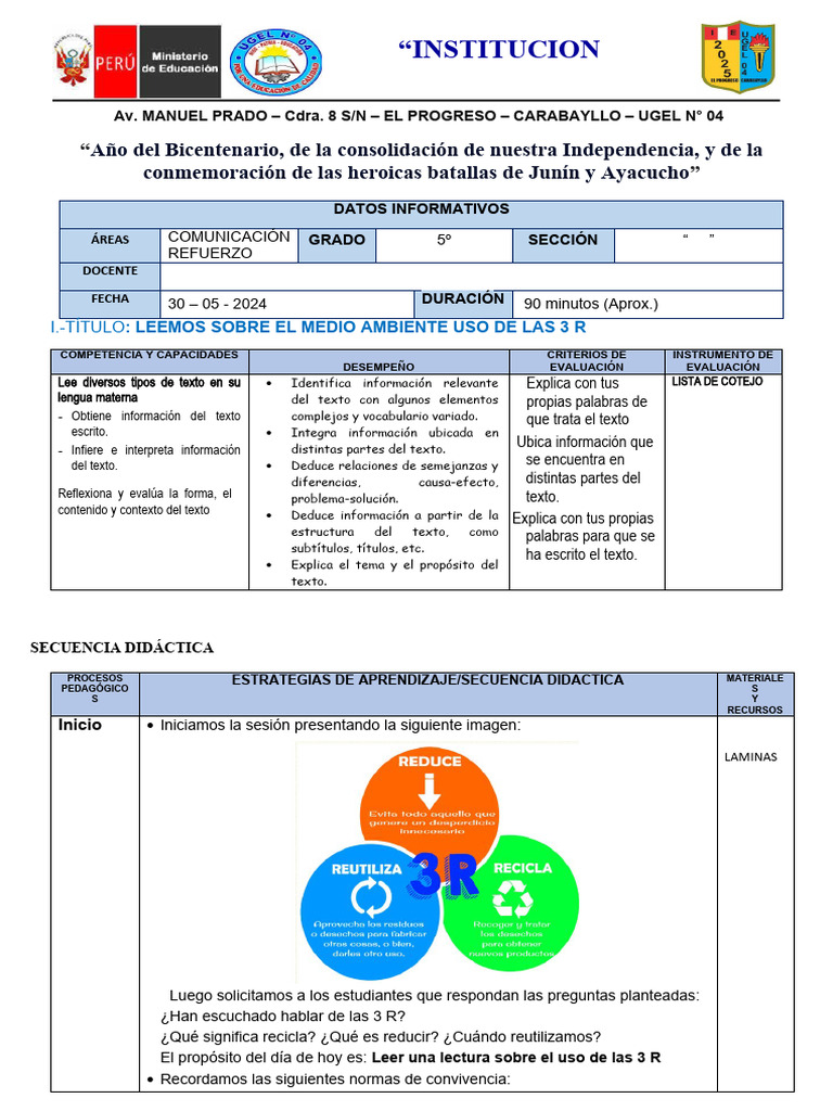 30-05-24-Comun - Refuerzo Leemos Sobre El Uso de Las 3 R | PDF ...