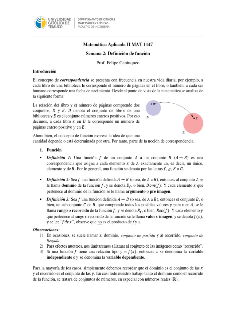 Apunte 3 - Def. - Dominio - Rec | PDF | Función (Matemáticas) | Conjunto (Matemáticas)