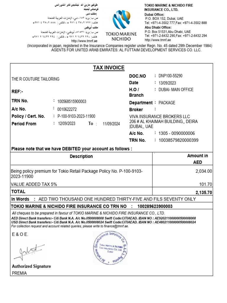 Policy Debit Note | Download Free PDF | United Arab Emirates | Dubai