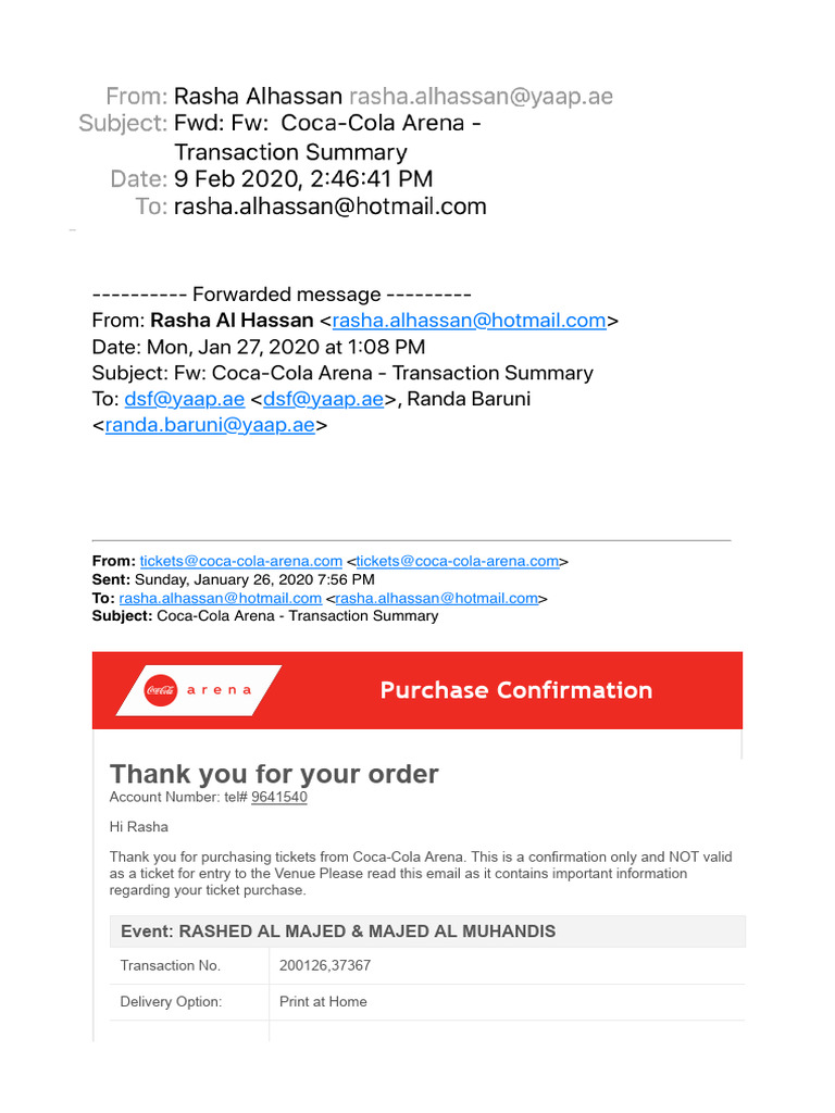 FWD FW Coca-Cola Arena - Transaction Summary | PDF | Invoice