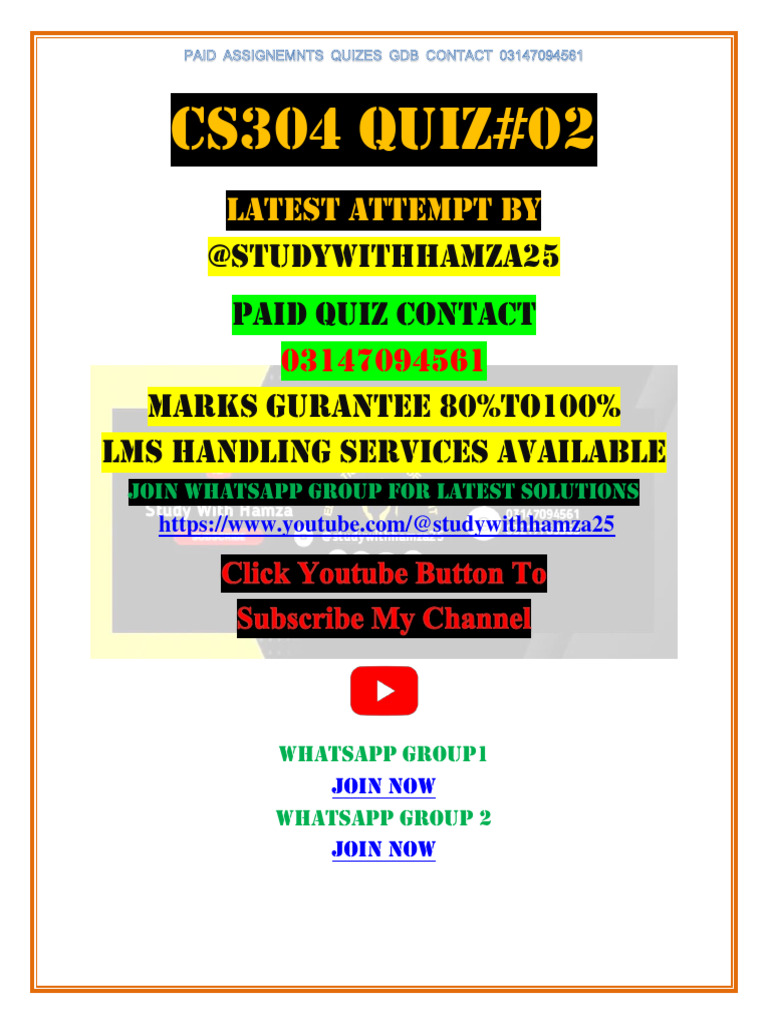 CS304 Quiz#2 by @studywithhamza25 | PDF | Pointer (Computer Programming) | Class (Computer ...