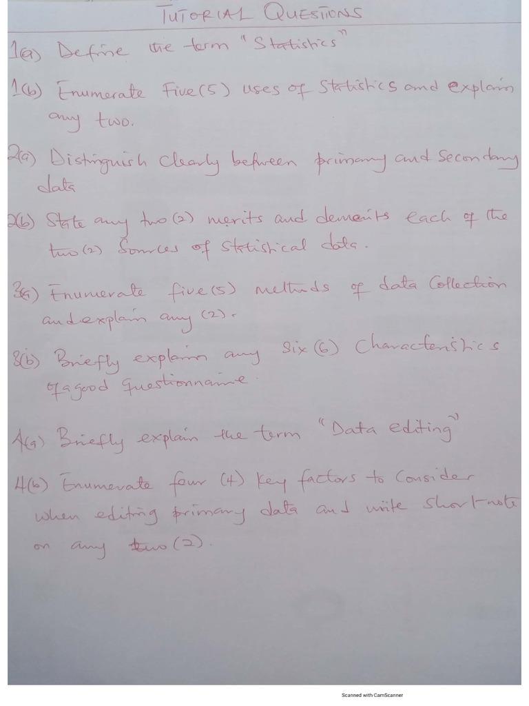 Sta 102 First Toturial Questions | PDF