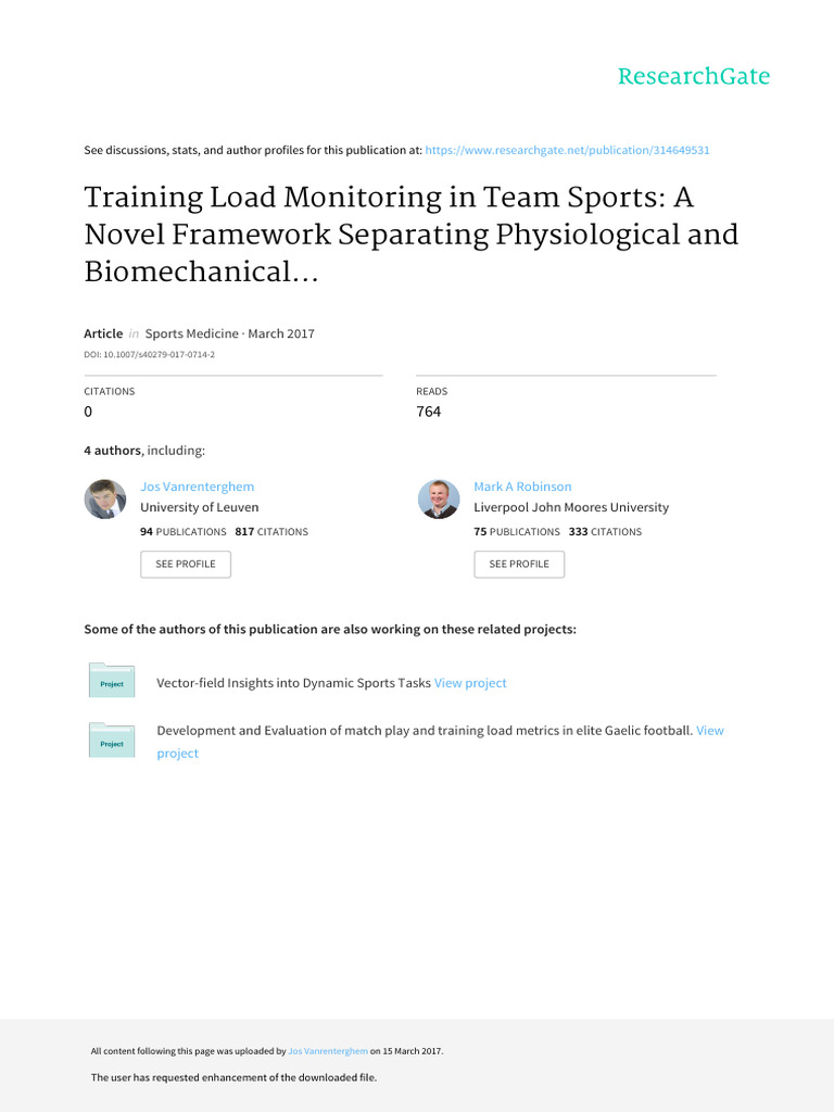 Training Load Monitoring in Team Sports | PDF | Biomechanics | Force