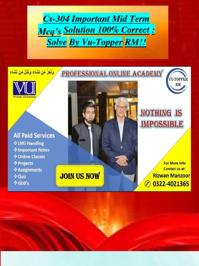 CS304 Quiz File by Vu Topper RM | PDF | Class (Computer Programming) | Inheritance (Object ...