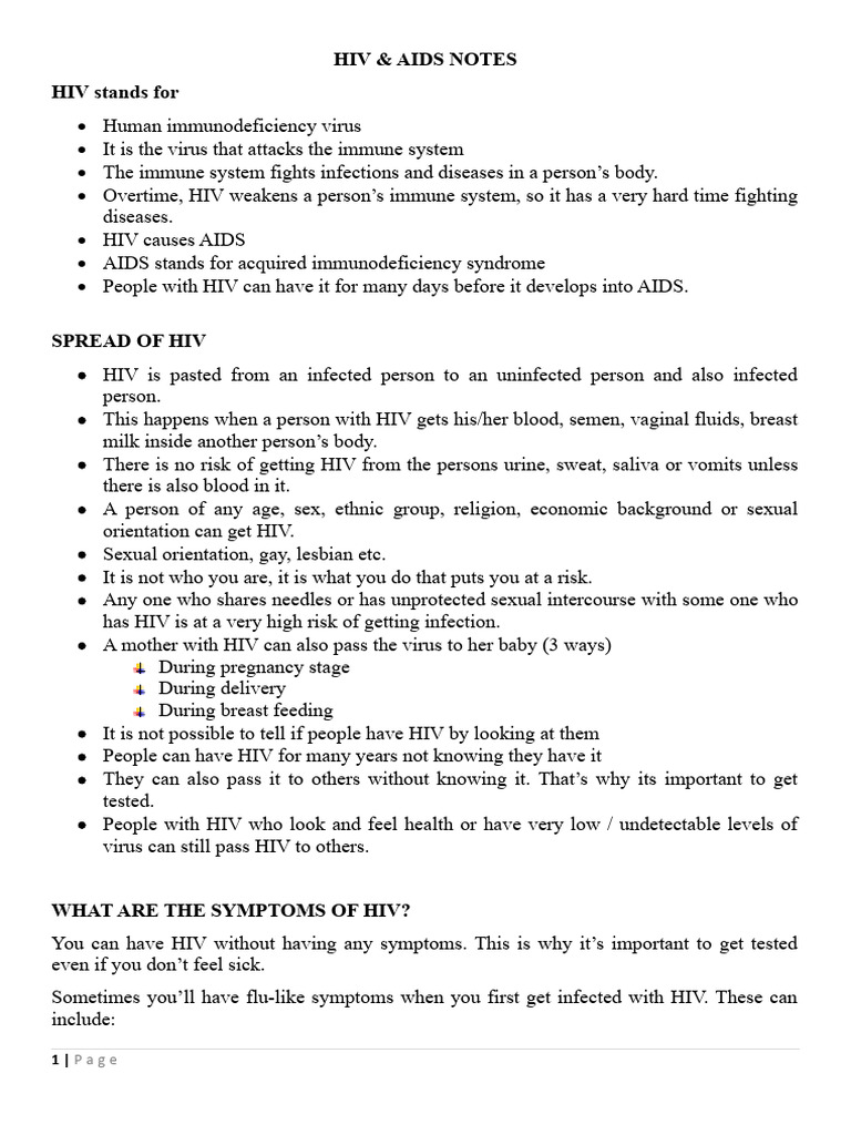 HIV and AIDS NOTES | PDF | Hiv/Aids | Management Of Hiv/Aids