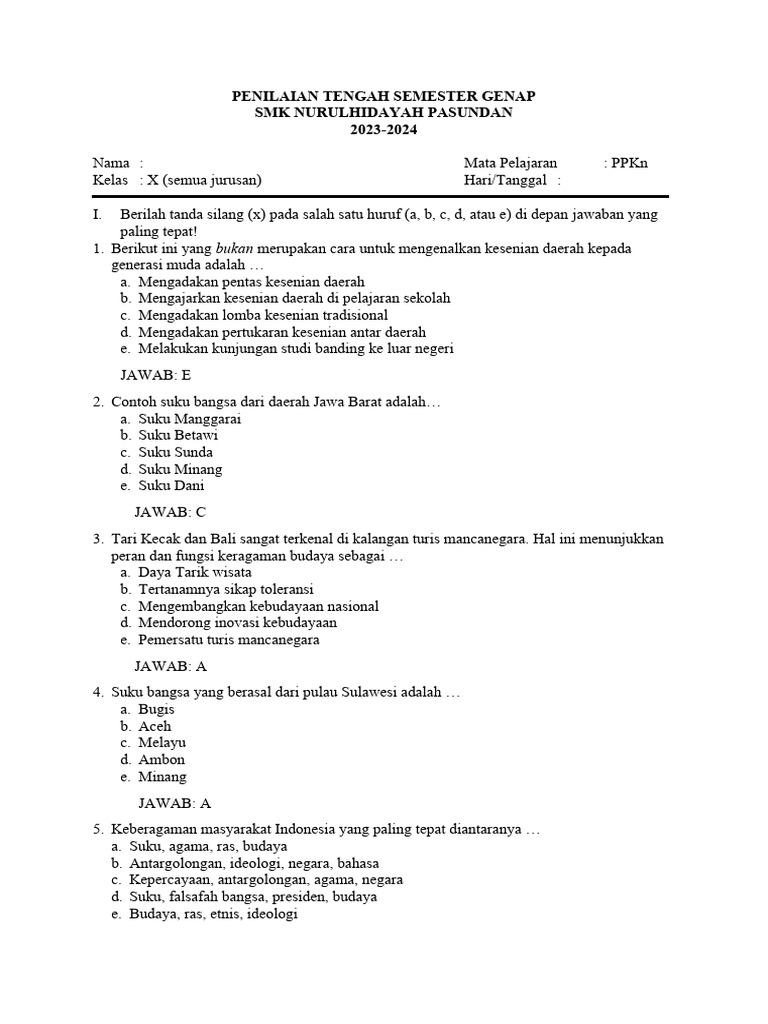 PTS GENAP PPKN X 2023-2024 | PDF