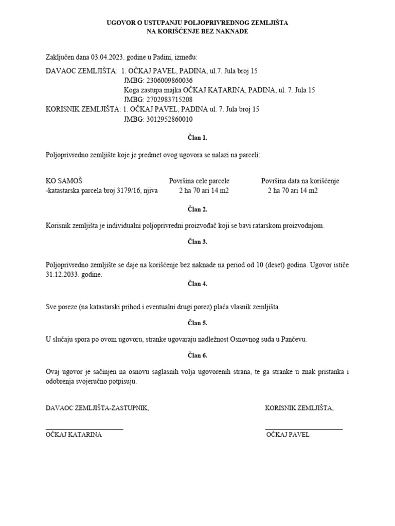 Ugovor o Ustupanju Paky | PDF