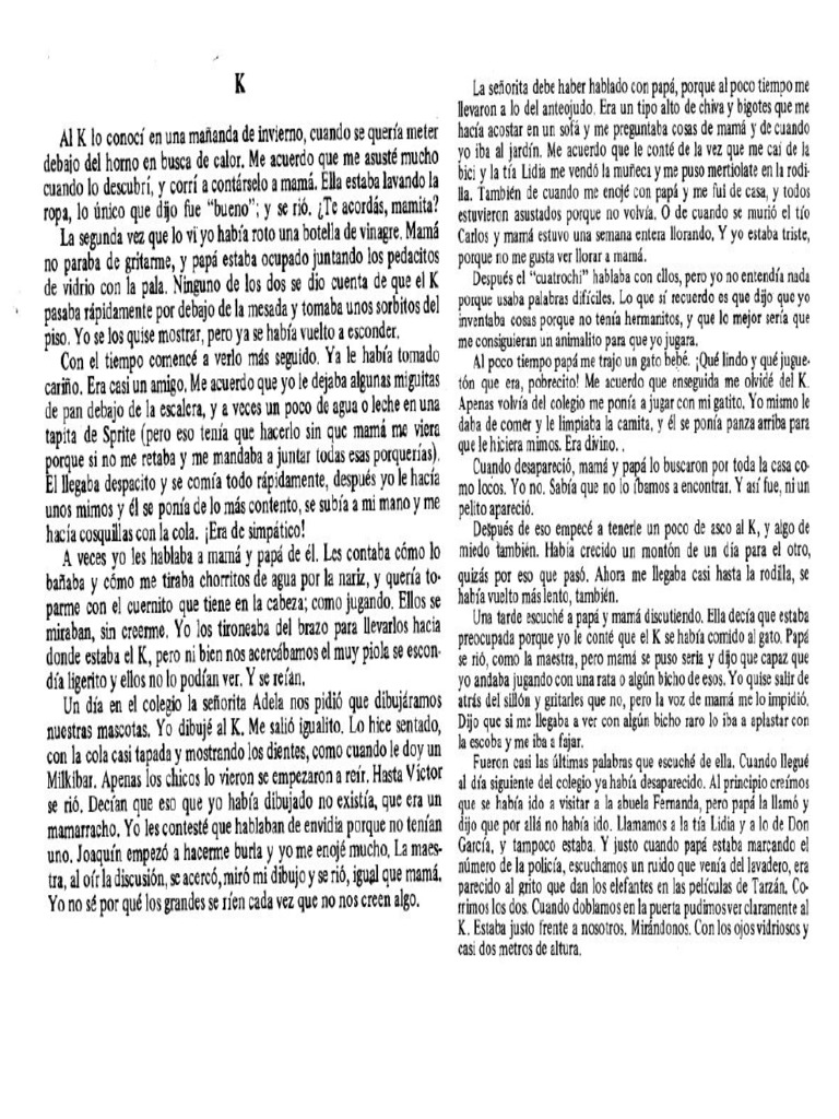 LENGUA 4to Cuento K y Actividades | PDF