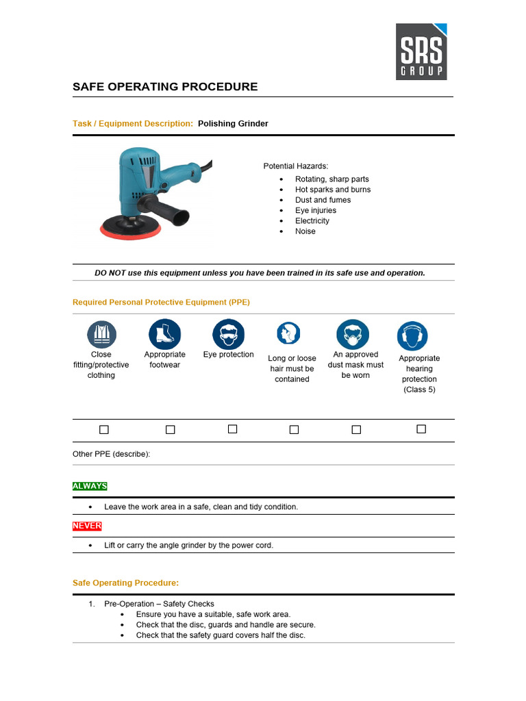 Grinder Safety for Trained Operators | PDF | Personal Protective ...