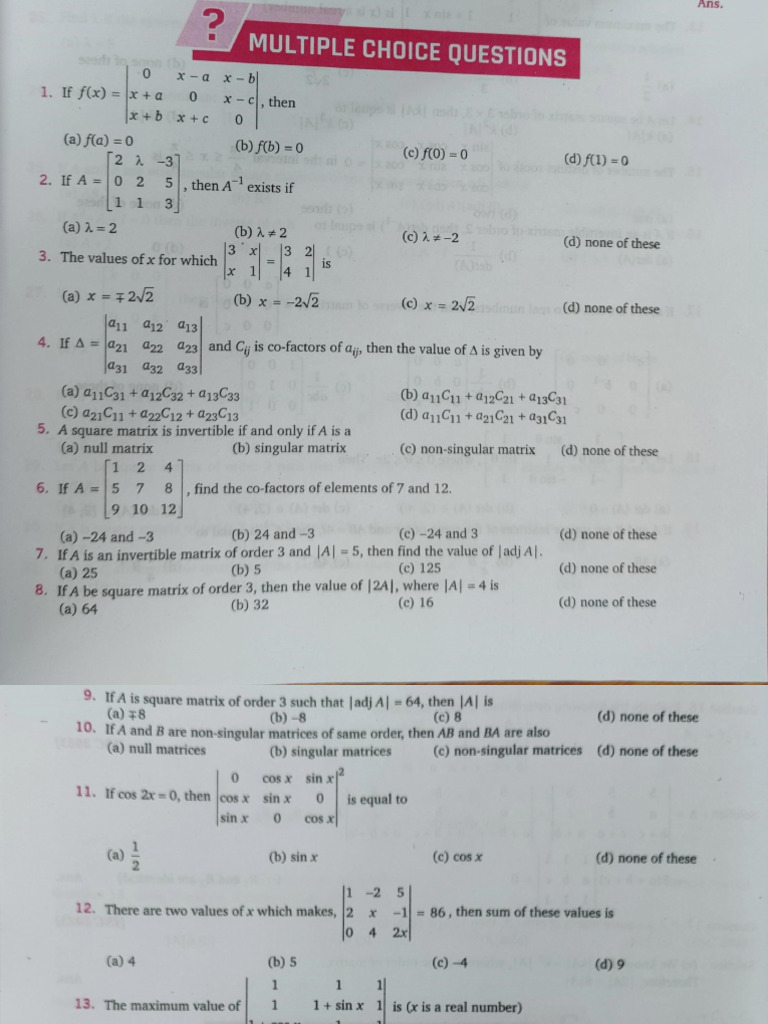 Determinant Xii MCQ | PDF | Matrix (Mathematics) | Mathematics Determinant Xii MCQ | PDF | Matrix (Mathematics) | Mathematics